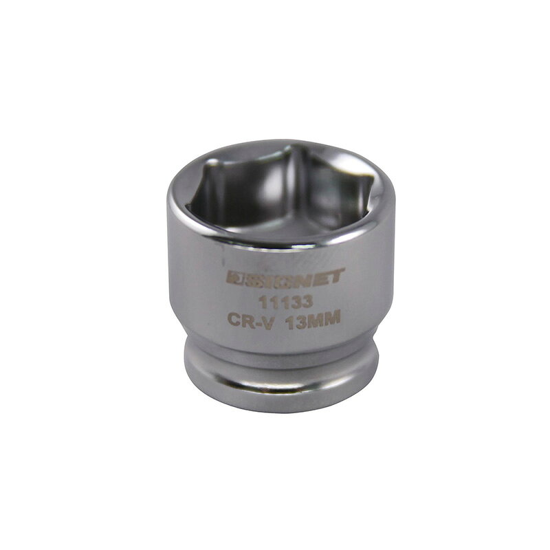 メーカー名：SIGNET(シグネット)品番：11133商品名：1/4DR 1/4"SQ 13mm ショートソケット (6角)●差込角(DR)：1/4●ソケット全長(L：mm)：16●サイズ(S：mm)：13●先端部外径(D1：mm)：18●...