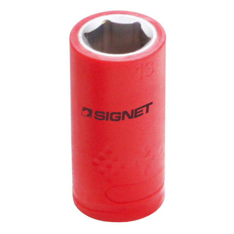 メーカー名：SIGNET(シグネット)品番：E41613商品名：3/8DR 3/8"SQ 絶縁ソケット 6角 13mm●差込角(SQ)：3/8●金属部材質：クロムバナジウム鋼●サイズ(mm)：13●全長(mm)：44●ソケット外径(mm)：...
