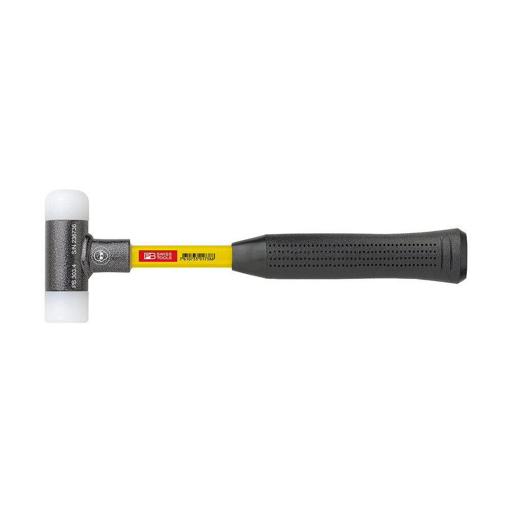 メーカー名：PB SWISS TOOLS(ピービースイスツールズ)品番：303-7商品名：303-7 無反動ナイロンハンマー(グラスファイバー柄)■打撃ヘッド径(φmm)：60■全長(mm)：420■ヘッドの長さ(mm)：120■質量(g)...