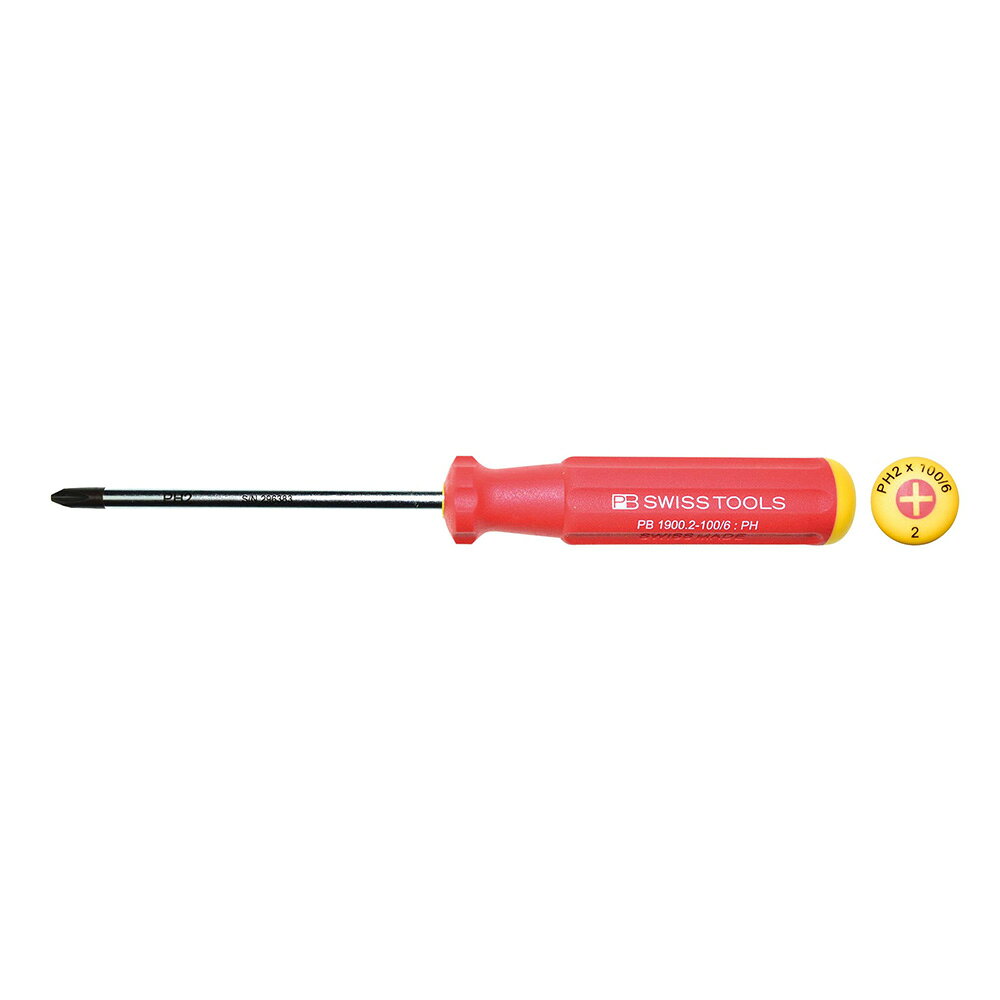 メーカー名：PB SWISS TOOLS(ピービースイスツールズ)品番：1900-2-100-6商品名：1900-2-100-6 スイスグリップクラシック プラスドライバー■サイズ：#2■適合ネジ：M3-5■軸径(φmm)：6■軸長(mm)...