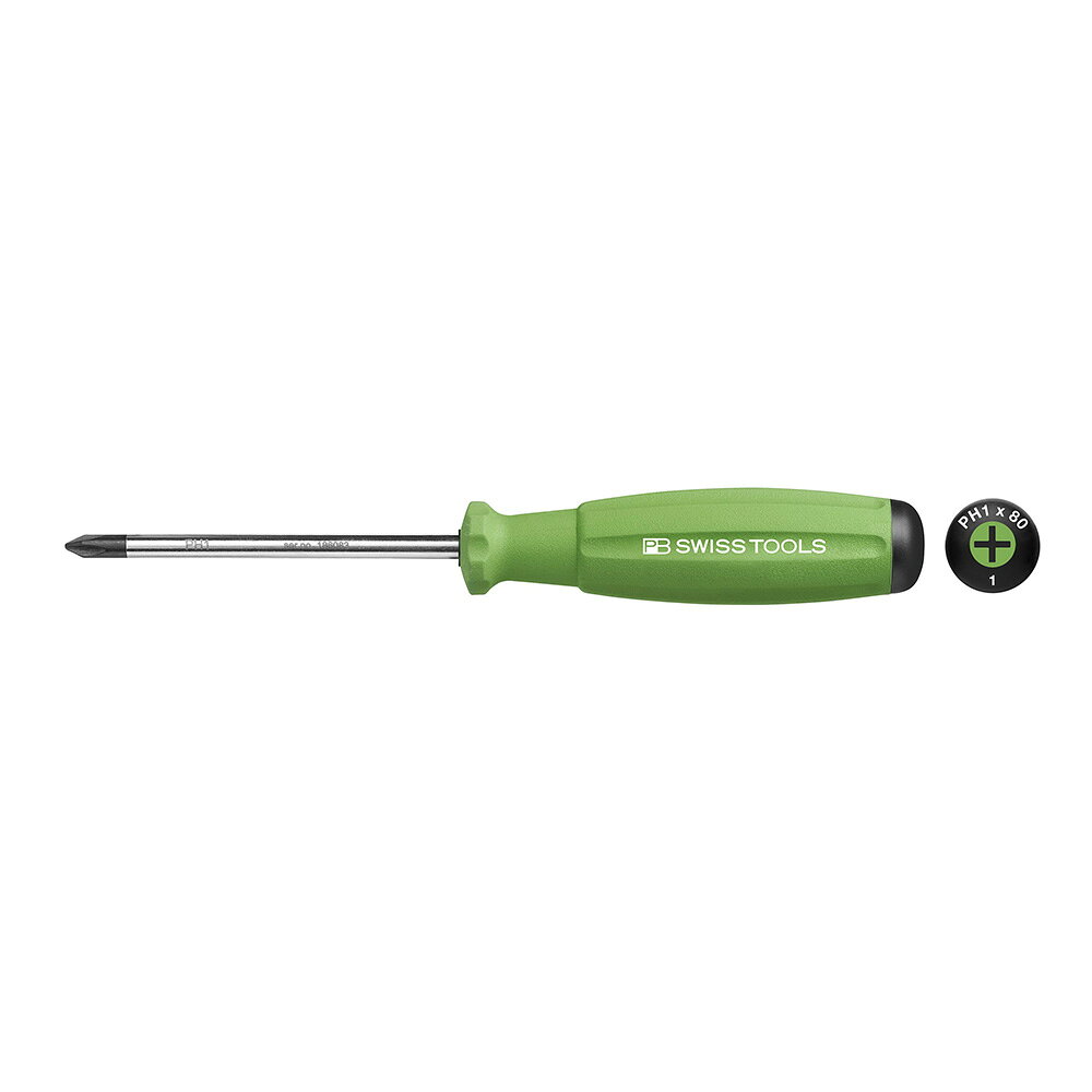 メーカー名：PB SWISS TOOLS(ピービースイスツールズ)品番：8190-1-80YG商品名：8190-1-80YG レインボープラスドライバー 黄緑■カラー：黄緑■サイズ：#1■全長(mm)：175■軸長(mm)：80■軸径(φm...