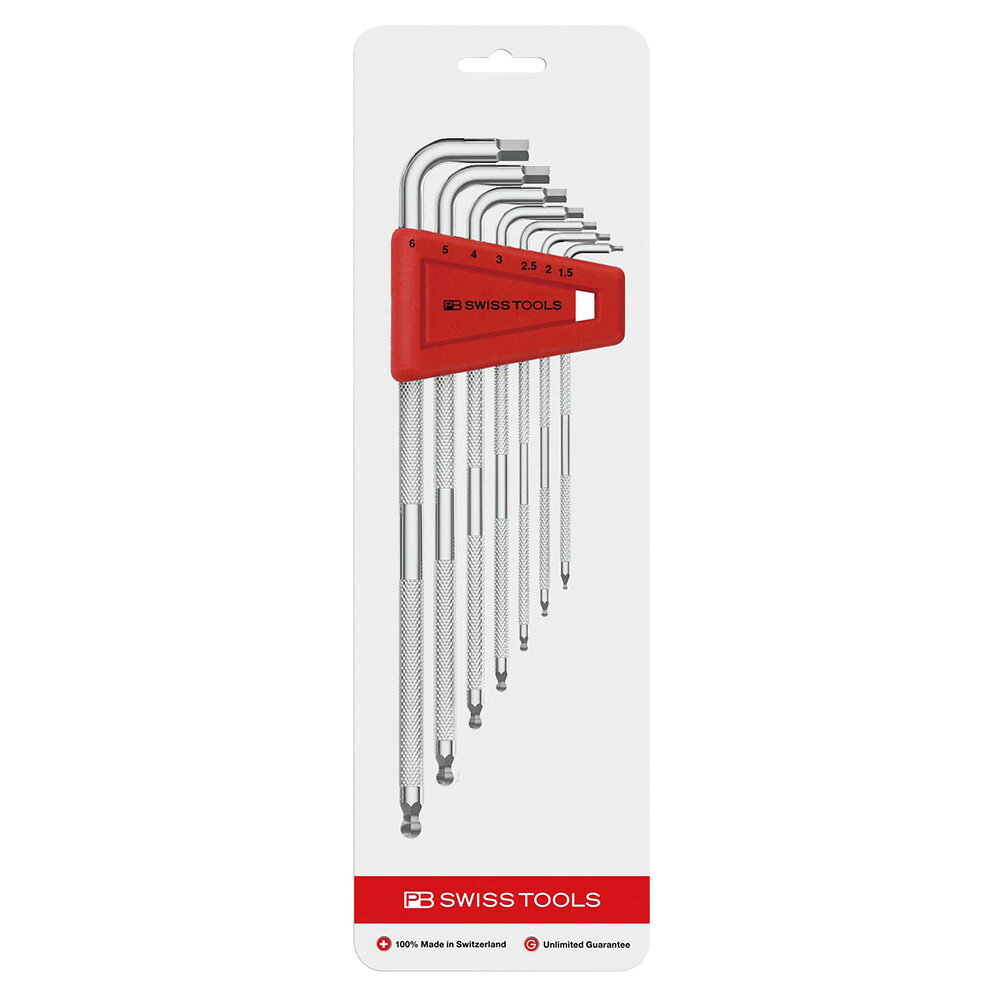 メーカー名：PB SWISS TOOLS(ピービースイスツールズ)品番：3212LH-6CN商品名：3212LH-6CN ローレット入六角レンチセット (パック入)■質量(g)：193●ローレットが入り滑りにくくなっているので、油の付いた手...