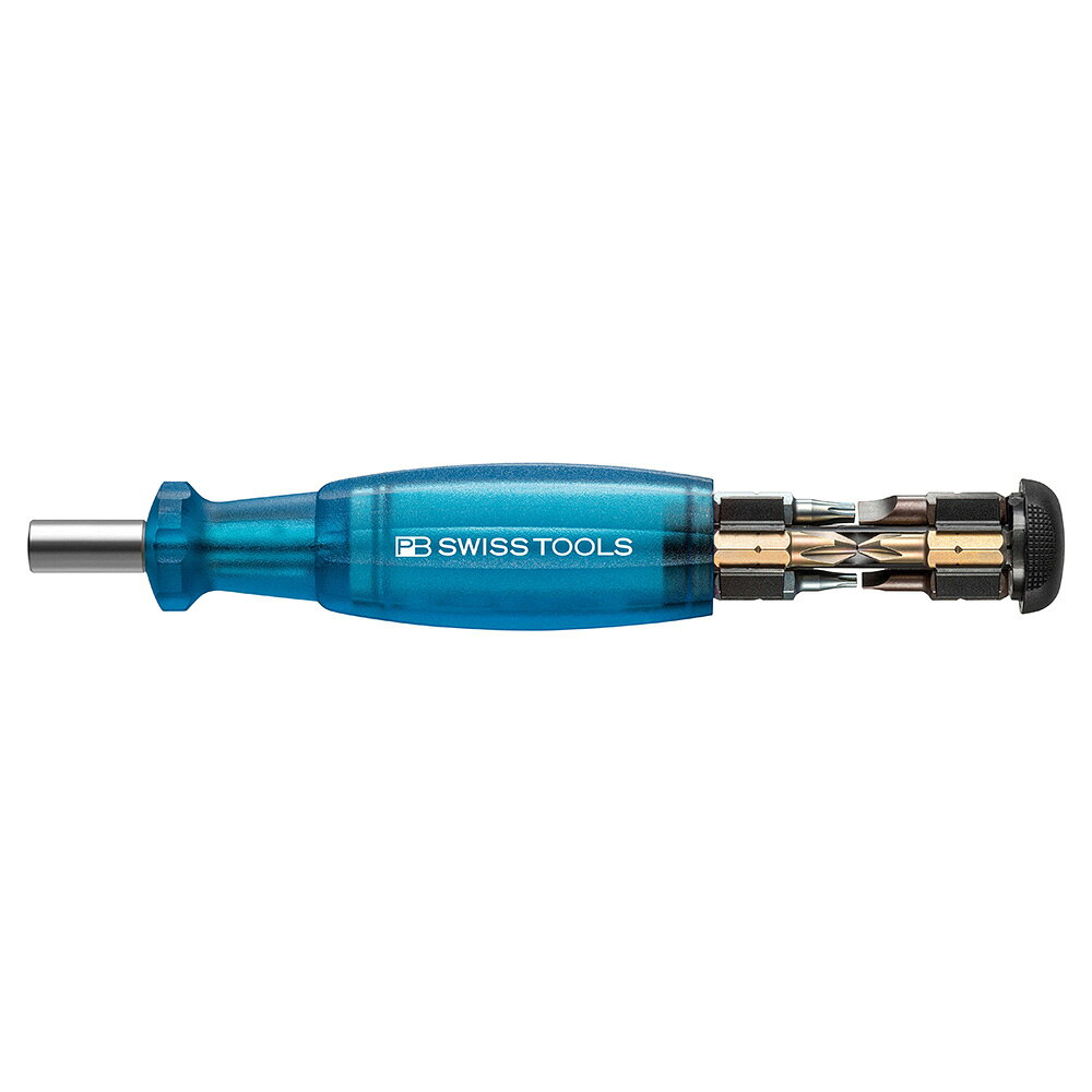 メーカー名：PB SWISS TOOLS(ピービースイスツールズ)品番：6464BLUE商品名：6464BLUE インサイダー(ビット収納ドライバー)ブルー■質量(g)：94●エンドキャップがビットホルダーを兼ねたコンパクトな差し替え式ドラ...
