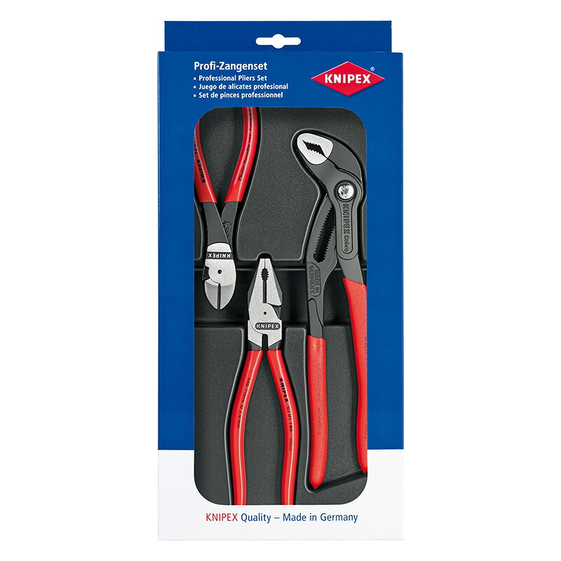 メーカー名：KNIPEX(クニペックス)品番：002010商品名：プライヤーセット (3本組)●サイズ（mm）：W170×H370×D40●質量(g)：990●透明なカバーのついたプラスチックトレー入りツール。●視覚効果の高いパッケージデザ...