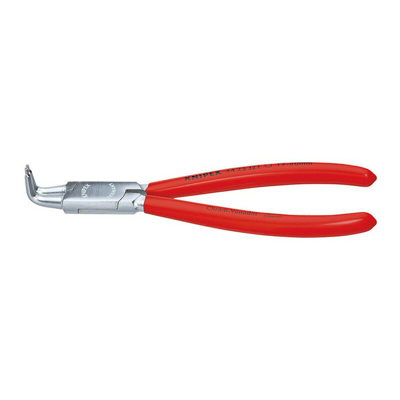 メーカー名：KNIPEX(クニペックス)品番：4423-J31商品名：穴用スナップリングプライヤー 90°●ヘッド仕上げ：クロムメッキ●ハンドル仕上げ：プラスチックコーティング●対応内径(φmm)：40-100●先端チップ径(φmm)：2....