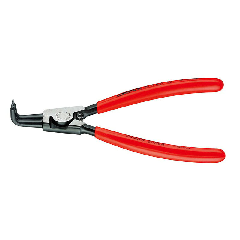 メーカー名：KNIPEX(クニペックス)品番：4621-A41商品名：軸用スナップリングプライヤー 90° (台紙付き)●ヘッド仕上げ：黒防錆コート・磨き●ハンドル仕上げ：プラスチックコーティング●ボディ材質：クロムバナジウム鋼(油焼き入れ...