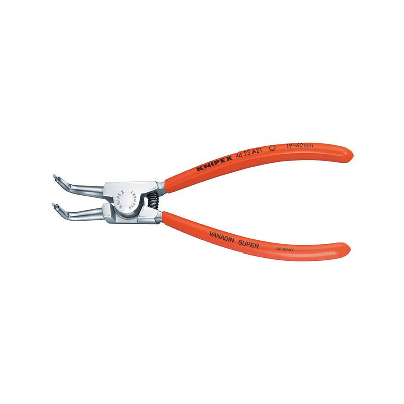 メーカー名：KNIPEX(クニペックス)品番：4623-A11商品名：軸用スナップリングプライヤー 90°●ヘッド仕上げ：クロムメッキ●ハンドル仕上げ：プラスチックコーティング●ボディ材質：クロムバナジウム鋼(油焼き入れ)●対応シャフト径(...