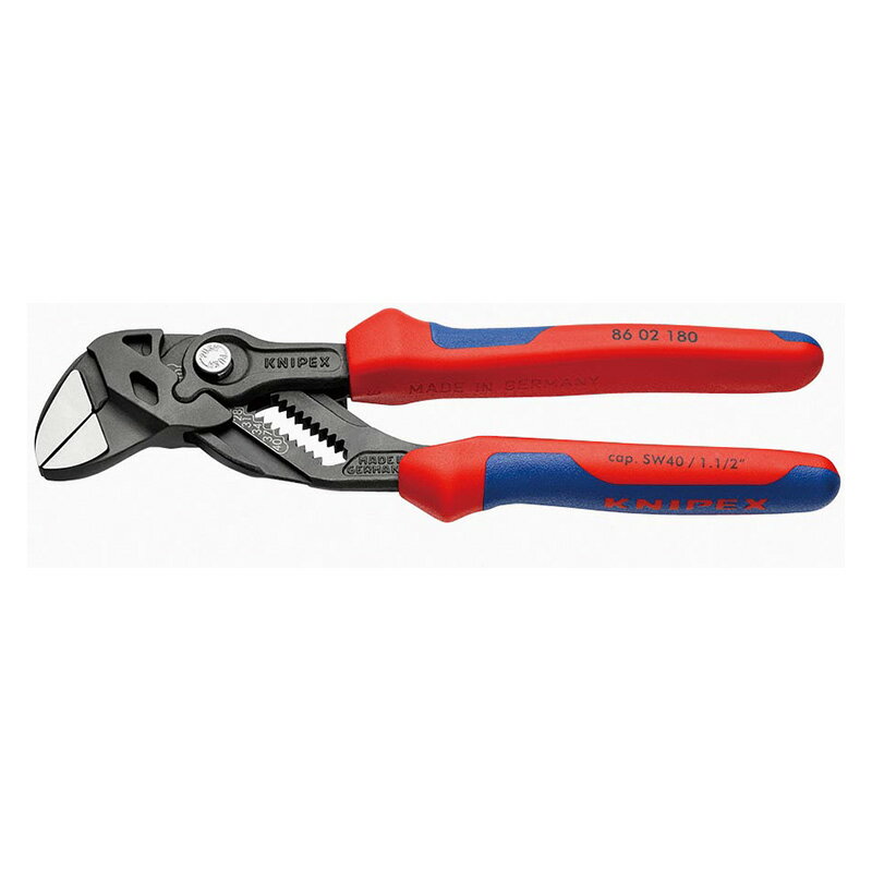 メーカー名：KNIPEX(クニペックス)品番：8602-180SB商品名：プライヤーレンチ (台紙付き)●ヘッド仕上げ：亜鉛合金メッキ(グレー)●ハンドル仕様：コンフォート●つかみ面：フラット●ナット開口範囲(inch)：1 1/2●ナット...