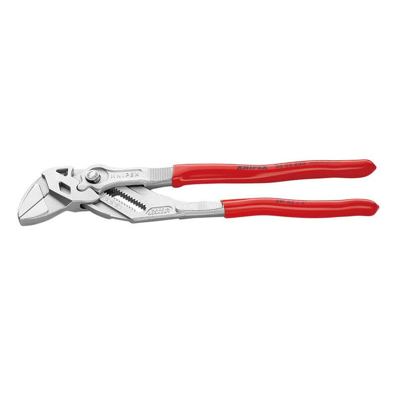 メーカー名：KNIPEX(クニペックス)品番：8603-250SB商品名：プライヤーレンチ (台紙付き)●ヘッド仕上げ：クロムメッキ●ハンドル仕様：プラスチックコーティング●つかみ面：フラット●ナット開口範囲(inch)：1.3/4●ナット...