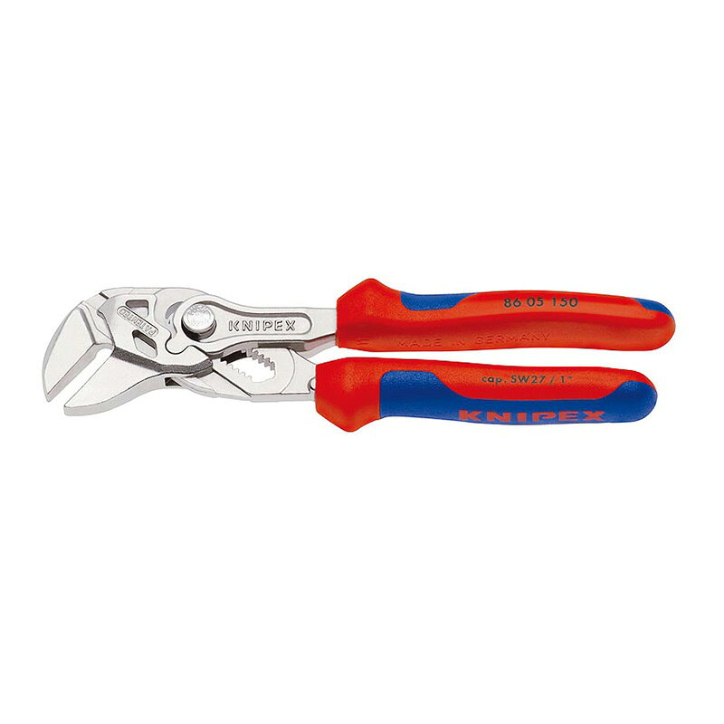 メーカー名：KNIPEX(クニペックス)品番：8605-150商品名：プライヤーレンチ (台紙付き)●ヘッド仕上げ：クロムメッキ●ハンドル仕様：コンフォート●つかみ面：フラット●ナット開口範囲(inch)：1●ナット開口範囲(mm)：27●...