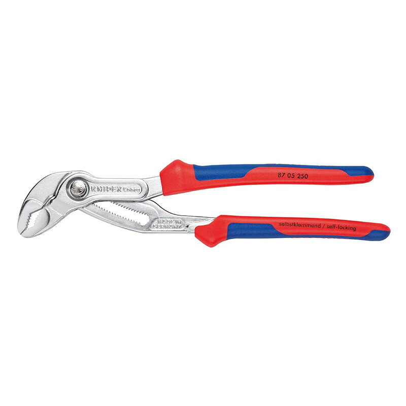 メーカー名：KNIPEX(クニペックス)品番：8705-250商品名：コブラ ウォーターポンププライヤー●ヘッド仕上げ：クロムメッキ●ハンドル仕様：コンフォート●つかみ面：横すじ入り●調整段数：25●パイプつかみ能力(φmm)：50●ナット...