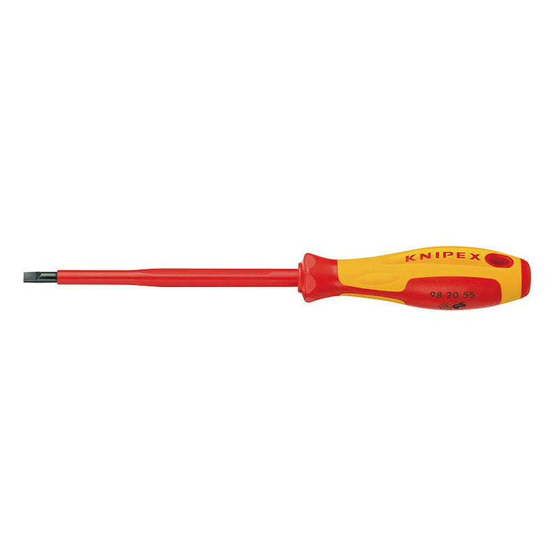 メーカー名：KNIPEX(クニペックス)品番：9820-8.0商品名：絶縁マイナスドライバー 1000V●ハンドル仕様：1000V絶縁(VDE絶縁テスト済み)●先端幅(mm)：8.0●先端厚み(mm)：1.2●軸長(mm)：175●非絶縁ブ...