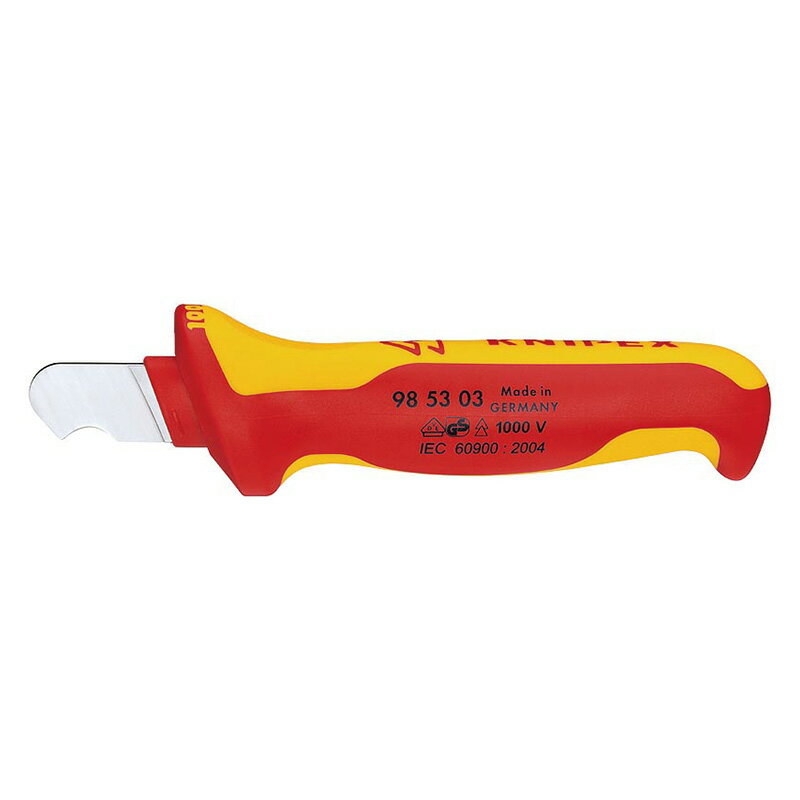 メーカー名：KNIPEX(クニペックス)品番：985303商品名：絶縁皮むきナイフ 1000V●ハンドル仕様：1000V絶縁(VDE絶縁テスト済み)●刃長(mm)：28●刃の半径(mm)：7●全長(mm)：170●質量(g)：64●材質はオ...