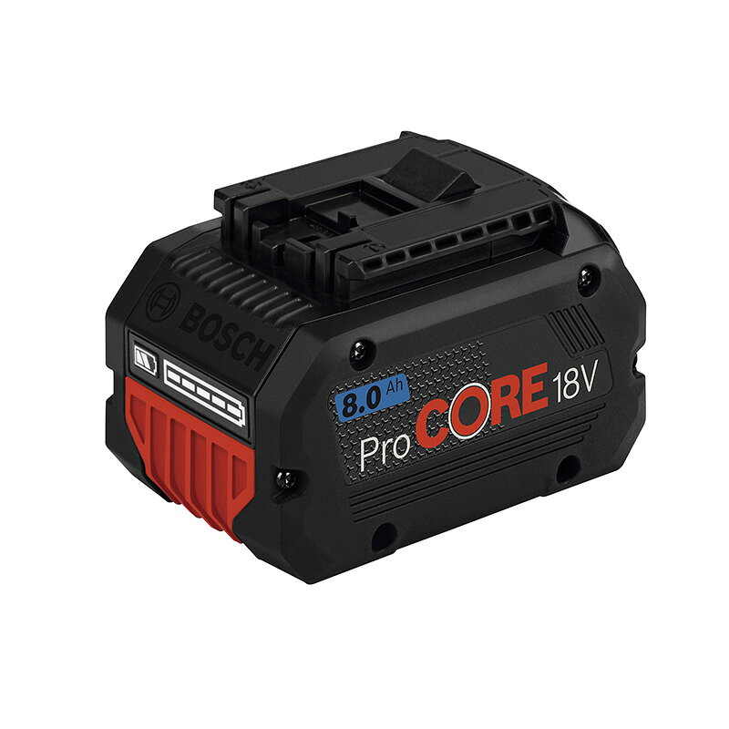 メーカー名：BOSCH（ボッシュ）品番：ProCORE18V8.0商品名：18V8.0Ahリチウムイオンバッテリー●バッテリー電圧/容量：18V/8.0Ah●既存の18Vレンジと完全互換。●CoolPackテクノロジーで最適化された性能と長寿命。