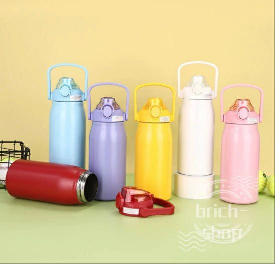 【送料無料】ストロー付き 直飲み 2WAY ワンタッチ 魔法瓶 保温保冷 真空断熱 12000ml 大容量 ウォーターボトル カップ　運動　スポーツ アウトドア 　水筒 マグボトル 5