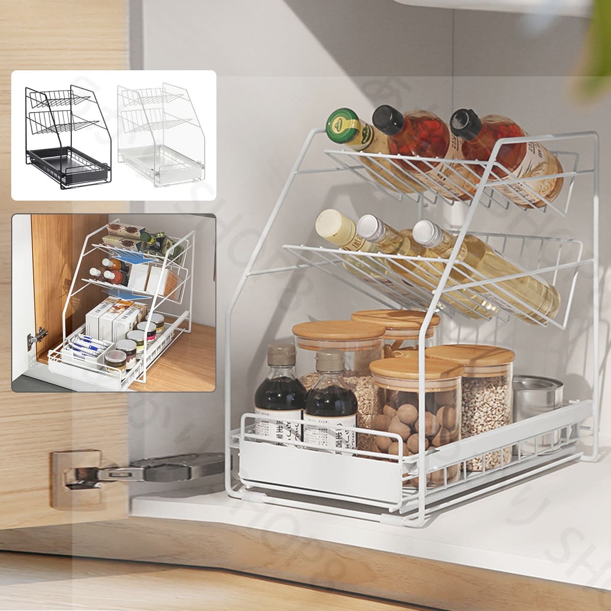 ■商品仕様・サイズ商品名：シンク下収納棚 3段本体サイズ:幅25×奥行40×高さ39cm梱包サイズ：64×48.5×95cm商品重量：約2.72kg材質：鉄、ナイロン、シリコーンゴム安心の耐荷重：各段5kg組立：お客様組立不要カラー：ブラッ...