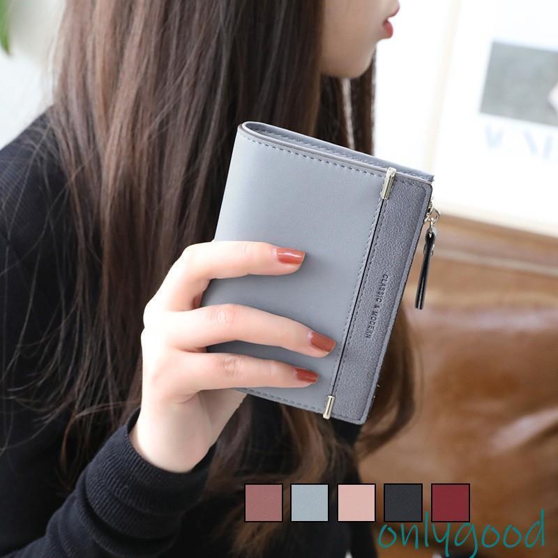 部分財布 二つ折り ウォレット 女性用財布 さいふ 小さいウォレット 小銭入れ カード使いやすいミニ財布ポーチ 軽量コンパクト二つ折りサイフ 可愛いカラーピンク ブラック グレー＆ブルー ダークピンク ワイン素材合皮レザー その他サイズ横1...