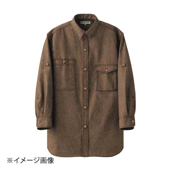 ●仕様：袖丈調整タブ、ペン差しポケット、胸フラップ付ポケット●経年劣化しない麻調デニム生地です。●外寸(mm)：ネック: 390肩巾:450 胸囲:1180 着丈:750 袖丈:505●カラー：ブラウン●材質：ポリエステル65％・綿35％●...