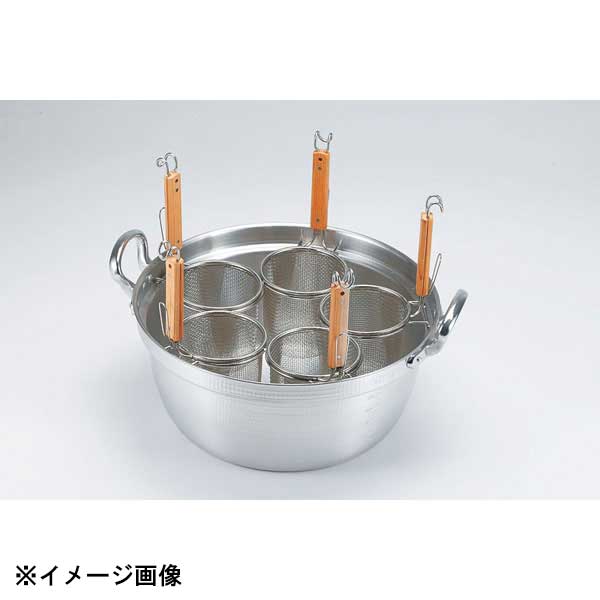 デカてぼ専用鍋リング●材質：網:18-8ステンレス 柄:天然木 リング:18-8ステンレス●生産地：燕三条