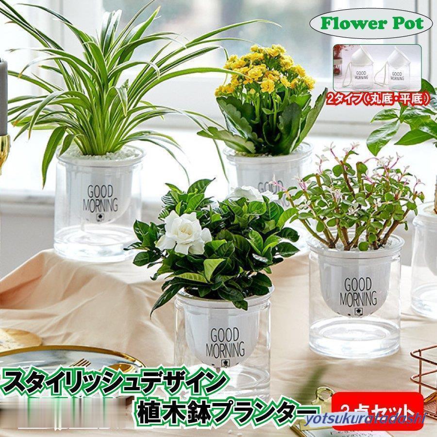 3個セット 自動給水 プランター おしゃれ 家庭菜園 水やり綿ロープの毛管現象により水を吸い上げ毎日の水やり不要！ポットは二重構造で外側の透明カバー部にお水を張り、内蔵されている内側の鉢内部の土に自動的に水分を与えます。※植物は付属しており...
