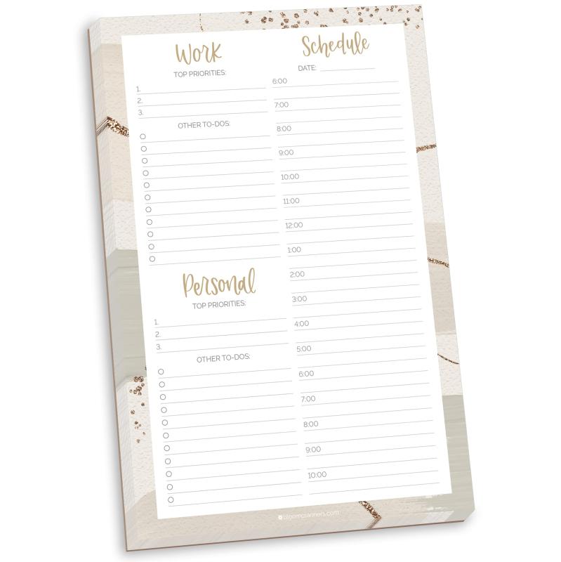 bloom daily planners タイムド ワーク &amp; パーソナル ToDoリスト プランニング パッド - 日付なし 毎時チェックリスト メモ帳 オーガナイザー - 6インチ x 9インチ - つや消しベージュӾ...