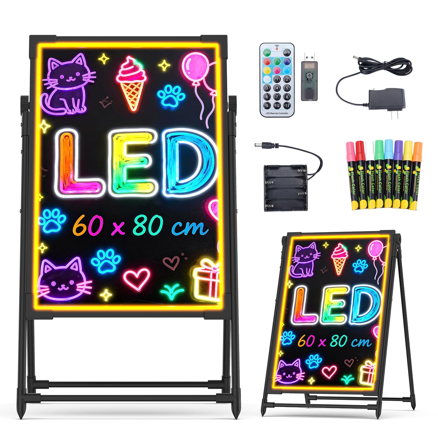 【60×80cm 圧倒的存在感led電光掲示板】店頭看板やカフェメニュー表示、イベント会場での案内にも最適な60×80cmの大画面設計。遠くからでも文字が一目で確認でき、通行人の視線をしっかりキャッチ。電光掲示板としての高い視認性で、集客力...