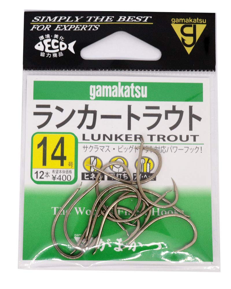 号数:14号。入数:12本入り。カラー:茶。皮膜が薄く、鈎先の鋭いベーシックな茶仕上げ。。本流サクラマス、本流イワナ、ブラウントラウト等をターゲットにした大物渓流魚専用フックです。。平打ち:軸、フトコロ強度がアップ。。ブイ・ヘッド:タタキ部...