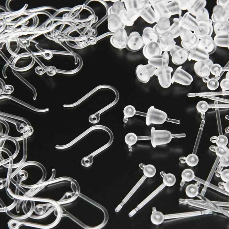 ピアス パーツ 樹脂 フック 丸玉 カン付き ポスト シリコンキャッチ付き 金属アレルギー対応 クリア 2種100個 セット樹脂製のピアスフックと丸玉カン付きピアスパーツ（シリコンキャッチ付き）のセットです。細いタイプで柔軟性があり、とても...