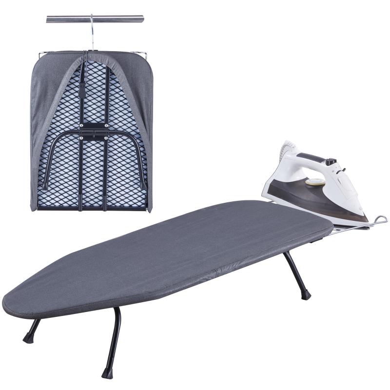 人気アイロン台, 折りたたみアイロン台, 金属製 耐熱100%コットンカバー付き アイロン置き場付き, 収納フック付き 81x30x15cm ブラック コンパクト, 旅行・寝室・洗濯機上で使用可能【折りたたみ式スタンドアイロン台】 ：このア...