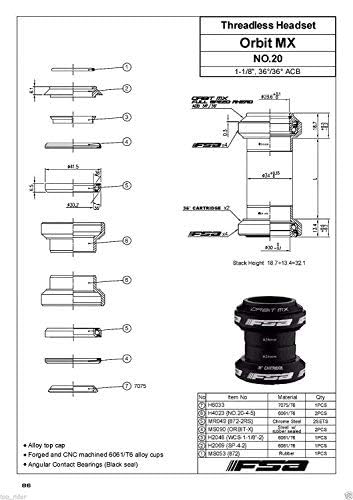 1-1/8", 36°/36° AC。OD: 34mm。Alloy top cover。OEM package (This item is exactly as pictured and does not include retail pa...