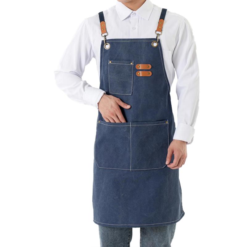 [cozycube] デニムエプロン レディース メンズ おしゃれ ループタイプ 金具付き 長さ調整可能 カフェ風 ガーデン ポケット付き シワになりにくい【便利な収納機能】 大容量ポケット2つとミニポケット1つ、さらにハサミの収納も可能で...