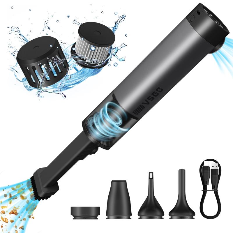 VSGO ハンディークリーナー V-EB02-S1E ハンディクリーナー 車用掃除機 多機能 多用途 5in1 エアダスター 空気入れ 空気抜き ライト 17,000Pa強力吸引力 100,000rpm高速モーター PD30W充電対応 充電...