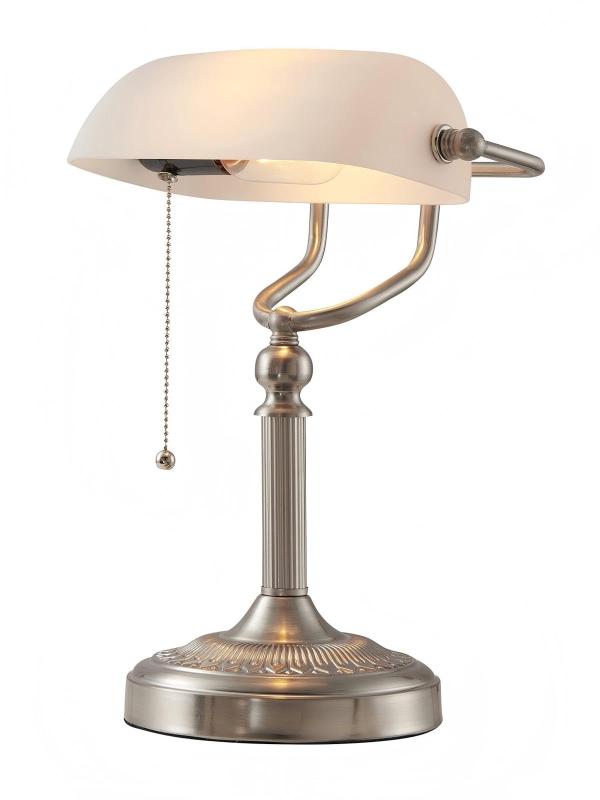 Newrays White Matted Glass Bankers Desk Lamp with Pull Chain Switch Plug in Fixture,Sand Nickel BaseE27 Max 1 x 60W、白熱電球...