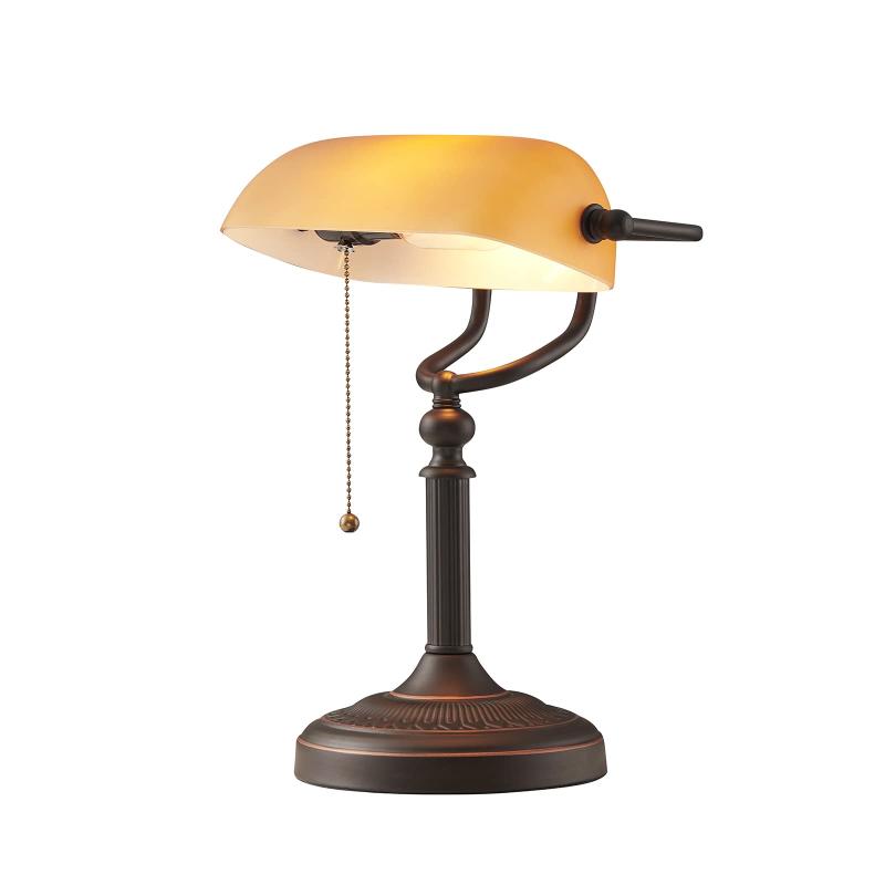 Newrays Matted Orange Glass Bankers Desk Lamp with Pull Chain Switch Plug in Fixture