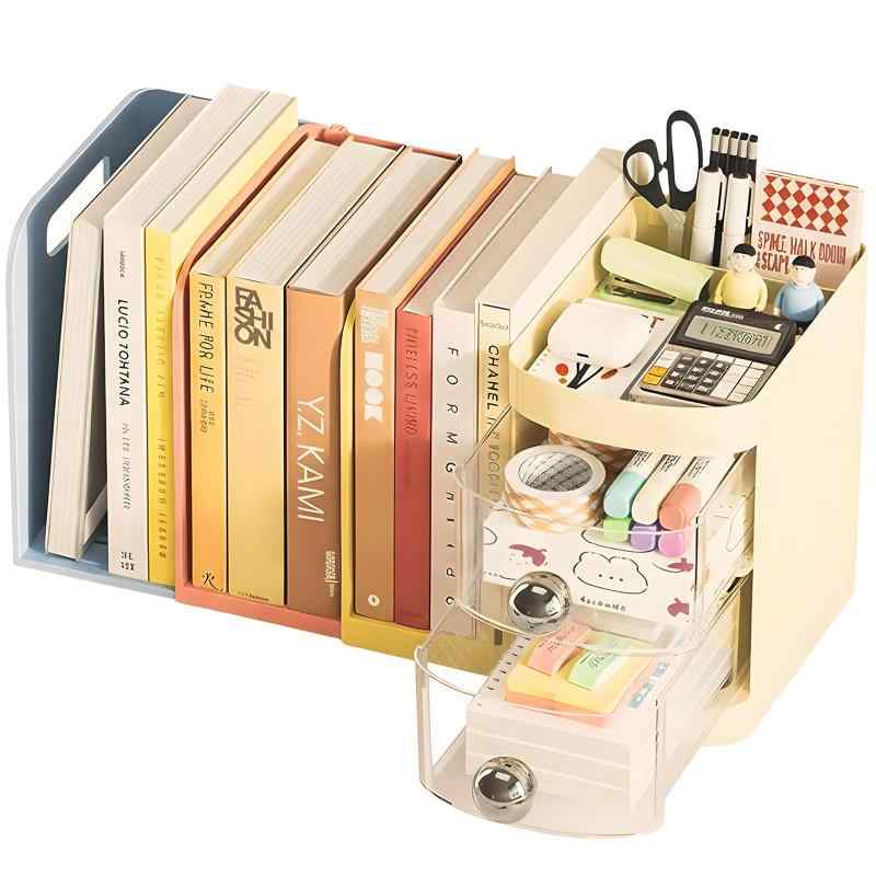 卓上ラック 机上ラック 本立て 本棚卓上 引き込み式ブックスタンド デスクオーガナイザー 文房具・オフィス用品 オフサーフェスシェルフ 伸縮できる デスク上置き棚 ペン立て付き 引き出【自在に伸び縮み、空間を有効活用】​​ この 引き込み式...