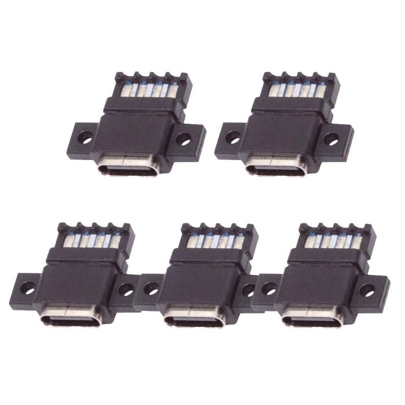 CY 5個/セット DIY OEM タイプ C メス ソケット コネクタ - 6ピン PCBA ピン配置 丸型ラッチ マウント タイプ DC 5V/20V PD 電源 IP67