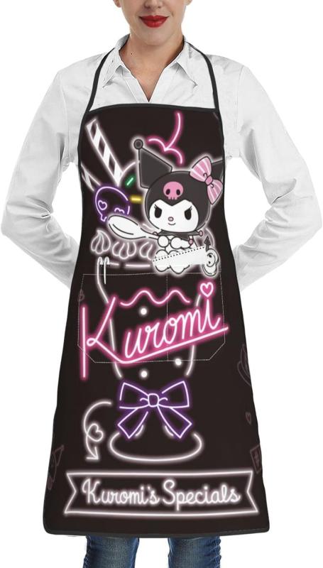 [Asamike] エプロン 首掛け おしゃれ クロミ ちゃん お洒落 女性用 ポケット付き 大きいサイズ 保育士 大人エプロン 汚れ防止 シワになりにくい 多用途 家庭 業務 料理教室 BBQ グリル カフェ用 【高品質な素材】ポリエステ...