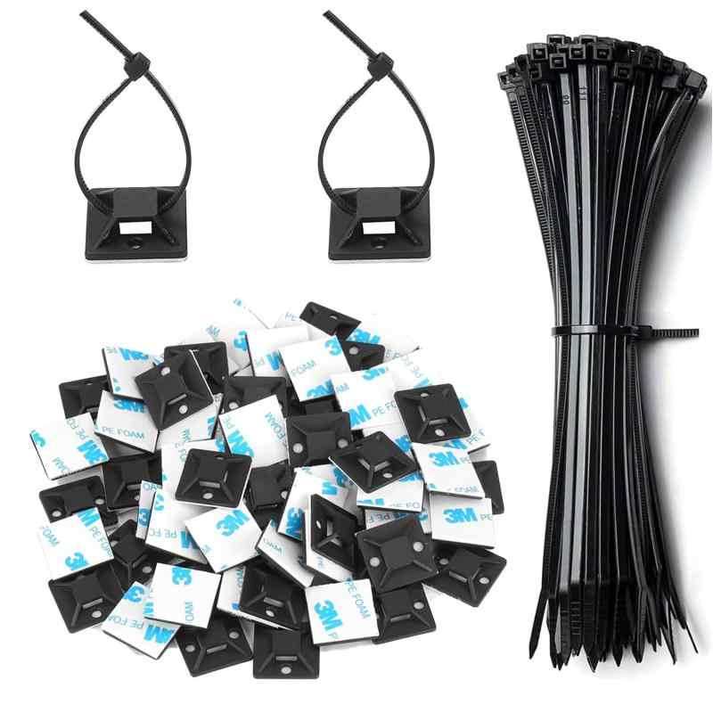 SaveSooo マウントベース 配線 固定 結束バンド ベース(ブラック, 20×20mm)ケーブルタイ マウントベース 配線 固定具 強力 収納 耐熱【20個セット】【パッケージ内容】数量：マウントベース*20+ジップタイ*20；サイズ...
