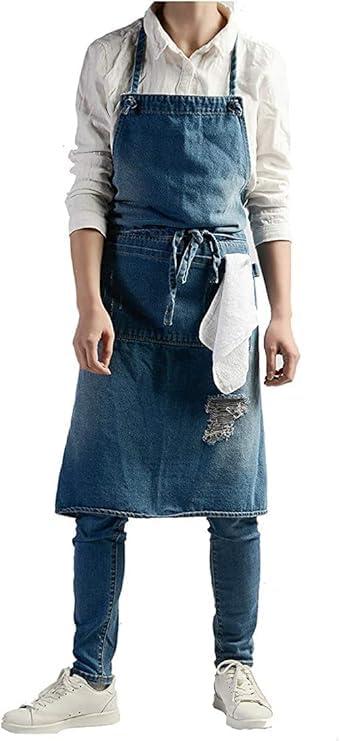 [至極の満悦] デニム H型エプロン おしゃれ 多機能ポケット 男女兼用 調整可能 汚れにくい 作業エプロン 脱着簡単 家庭用 保育士 ガーデン カフェ 屋外【優れたデザイン、動きやすい】 老若男女問わないデザイン性。年齢性別問わず誰でも使...