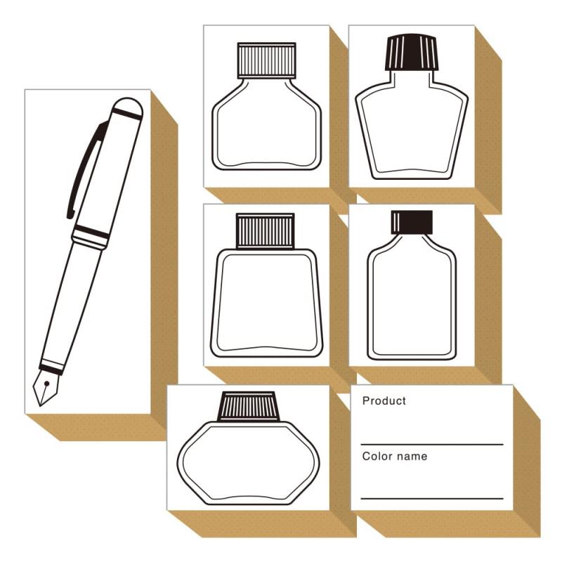 万年筆 インク スタンプ かわいい はんこ 木製 ゴム印 セット 色見本 リスト おしゃれ カード 便箋 付箋 文房具 プレゼント 日本製 (#60)万年筆のインクをモチーフにしたスタンプセット。プラスチックを使わないエコ素材おしゃれなデザ...