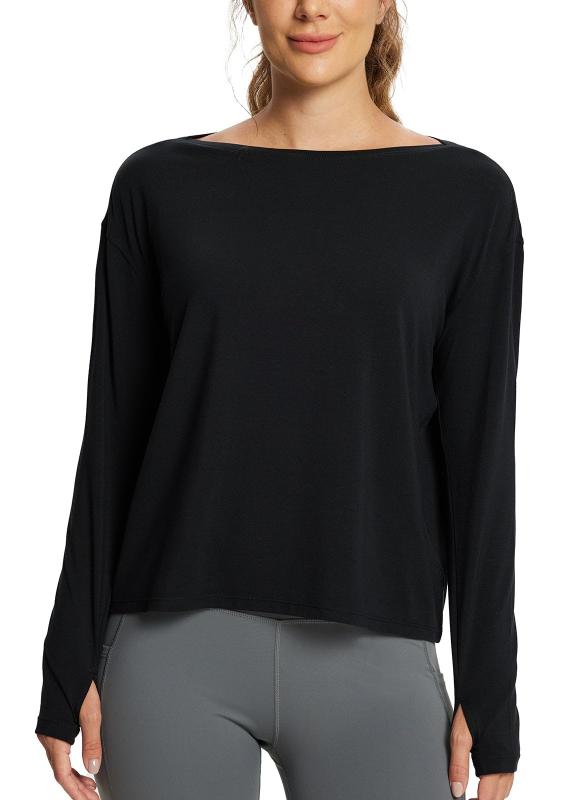 バリーフ(Baleaf) レディース 長袖ワークアウトシャツ ルーズフィット スーパーソフト ヨガ アスレチック カジュアルトップス ボートネック 親指穴付き超ソフト： 軽量で4ウェイ・ストレッチの通気性素材は、快適な着心地と涼しさを提供し...