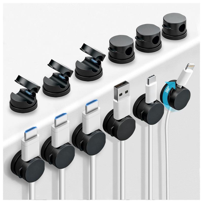 OneLeaf 360度回転可能なスプリングケーブルクリップ 12個パック [ロック1個] ナイトスタンド用粘着コードホルダー 電話充電器コードホルダー デスク/ホーム/オフィス/車/ゲームステーション複数のシナリオに対応するミニマリストな...