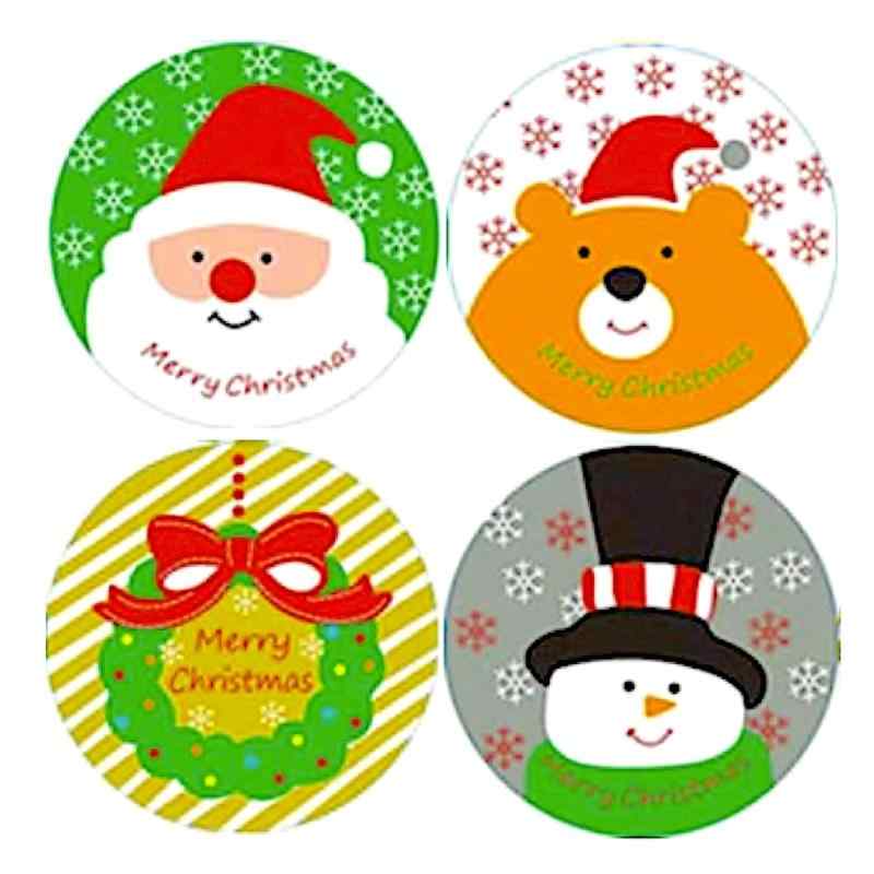 Creve Cell クリスマス ギフトシール ギフトステッカー ラッピングラベル 円型 3.5cm サンタ クマサンタ 雪だるま リース 4種デザイン 52枚