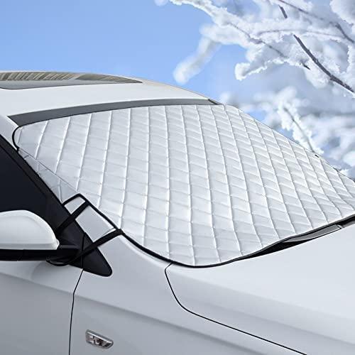 カーフロントガラスカバー サンシェード カバー 挟み耳付き 頑丈 超厚い 保護 防風 防雪 UVカット 防塵 防水 オールシーズン夏冬 141×91cm SUV車/軽自動車/普通車に適用