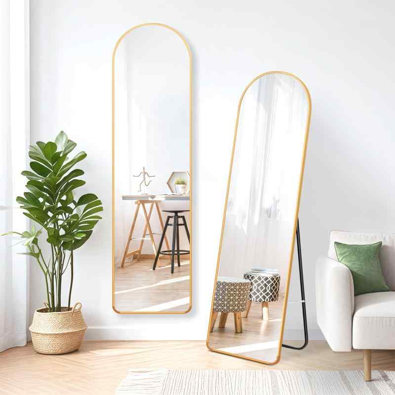 全身鏡 姿見鏡 スタンドミラー 壁掛け鏡 アーチ型 薄型アルミ合金フレーム 36*146cm 折りたたみ 自立 軽量 省スペース 安全設計 飛散防止 おしゃれ モダン 鏡【現代的なアーチ型デザイン】この全身鏡は、スタイリッシュでモダンなアー...