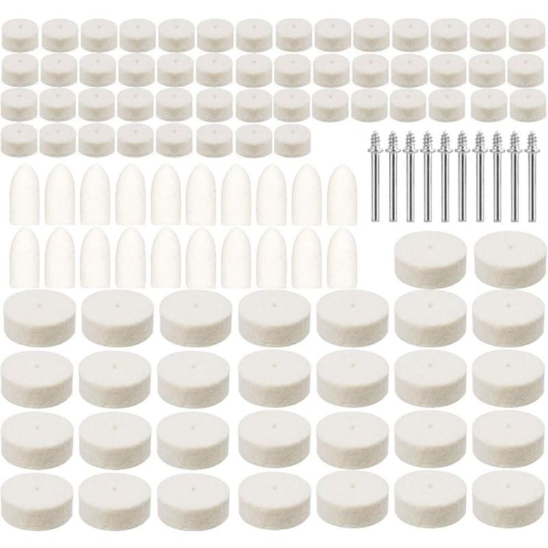 FACETHALO ポリッシャー バフ フェルトバフ 110個セット 様々な回転工具に適した多機能研磨ホイール1.【幅広い付属品】110個の研磨砥石とそれに合う金属棒があり、様々な形とサイズ、丸型、テーパー型などのスタイルをカバーし、異なる...