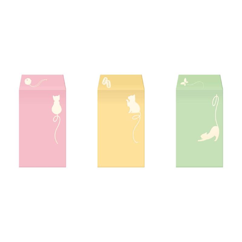 ねこぽち のしねこ ぱすてる ポチ袋 箔押し 猫の日 2月22日のしねこ すあま（3枚入）1セットのしねこ はちみつ（3枚入）1セットのしねこ みんと（3枚入）1セットサイズ：W55mm×H90mm