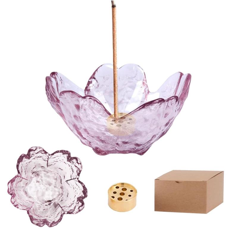 FUGOUDEお香立て ガラス おしゃれ 2 in 1 線香立て 香皿お香立て 可愛いサクラ透明仏壇用皿癒やし香炉 茶道用品 香道用品 インテリア 浄化 ヨガ教室 オフィス 玄関先 茶室 瞑想室 書斎 寺院 ギお香立てと香皿がセットになった...