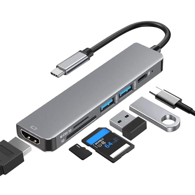 USB C ハブ USB ハブ USB ウルトラスリム 6-in-1 マルチポート USB ハブ Type-C 急速充電 100W 4K HDMI Micro SD/SDカードリーダー usb hub 交換アダプタMacBook Pro A...