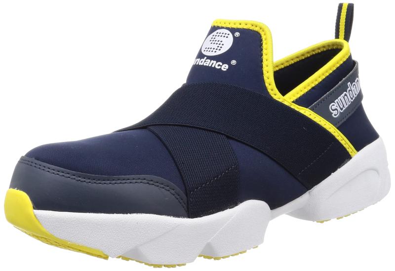[サンダンス] 安全靴/作業靴 軽量 耐滑ソール スリッポン クロスバンド 厚底セーフティ SDX-21 ネイビー/イエロー 26.5 cm 3Eソールの厚さ:2.5cm